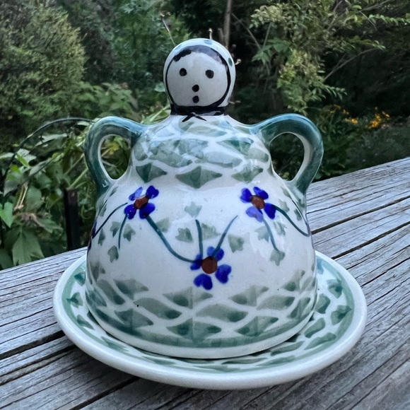 Dining | Vintage Handmade In Poland Pottery Lady Covered Butter Dish ...